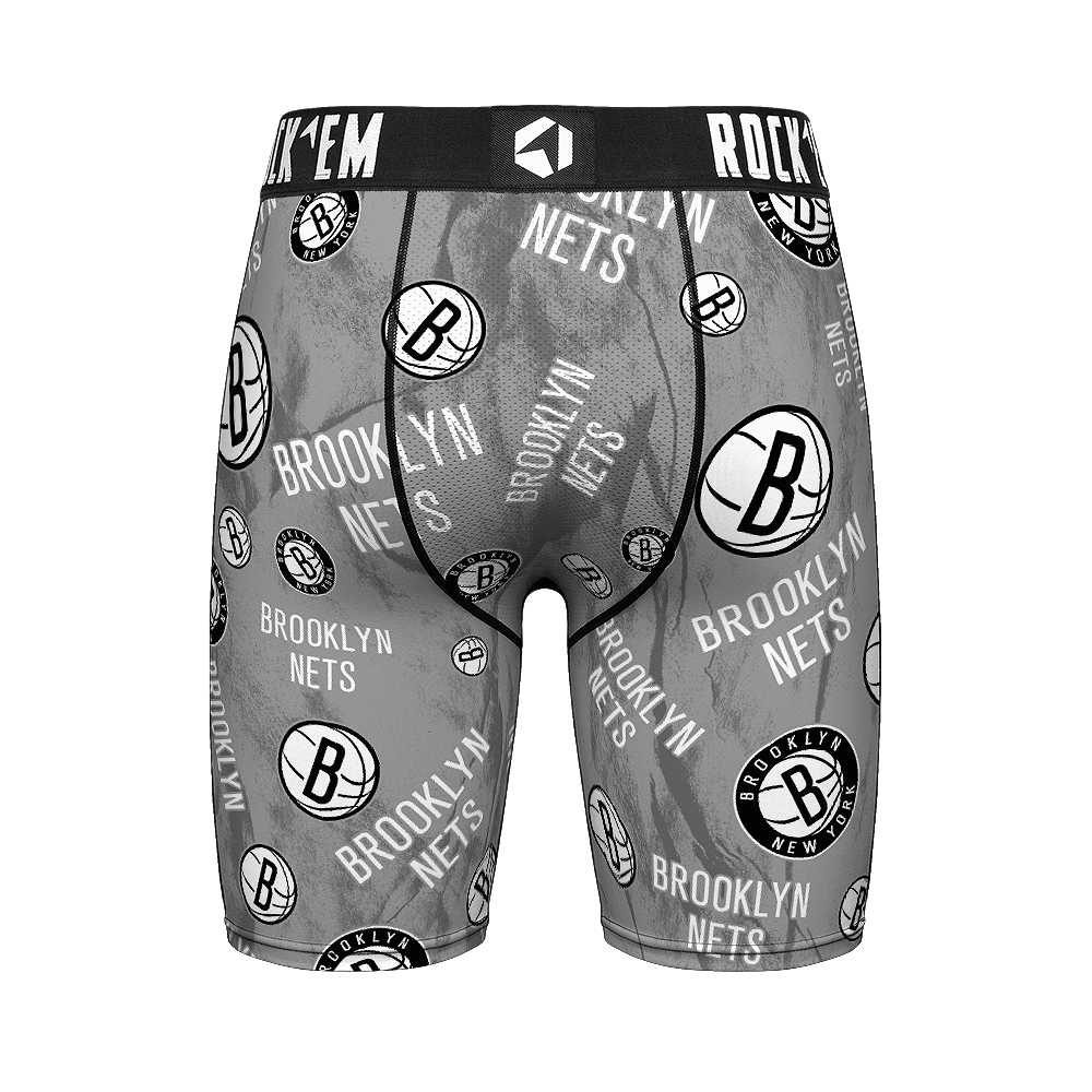 Brooklyn Nets - Rock 'Em Boxer Briefs - Logo All-Over - Rock 'Em Socks