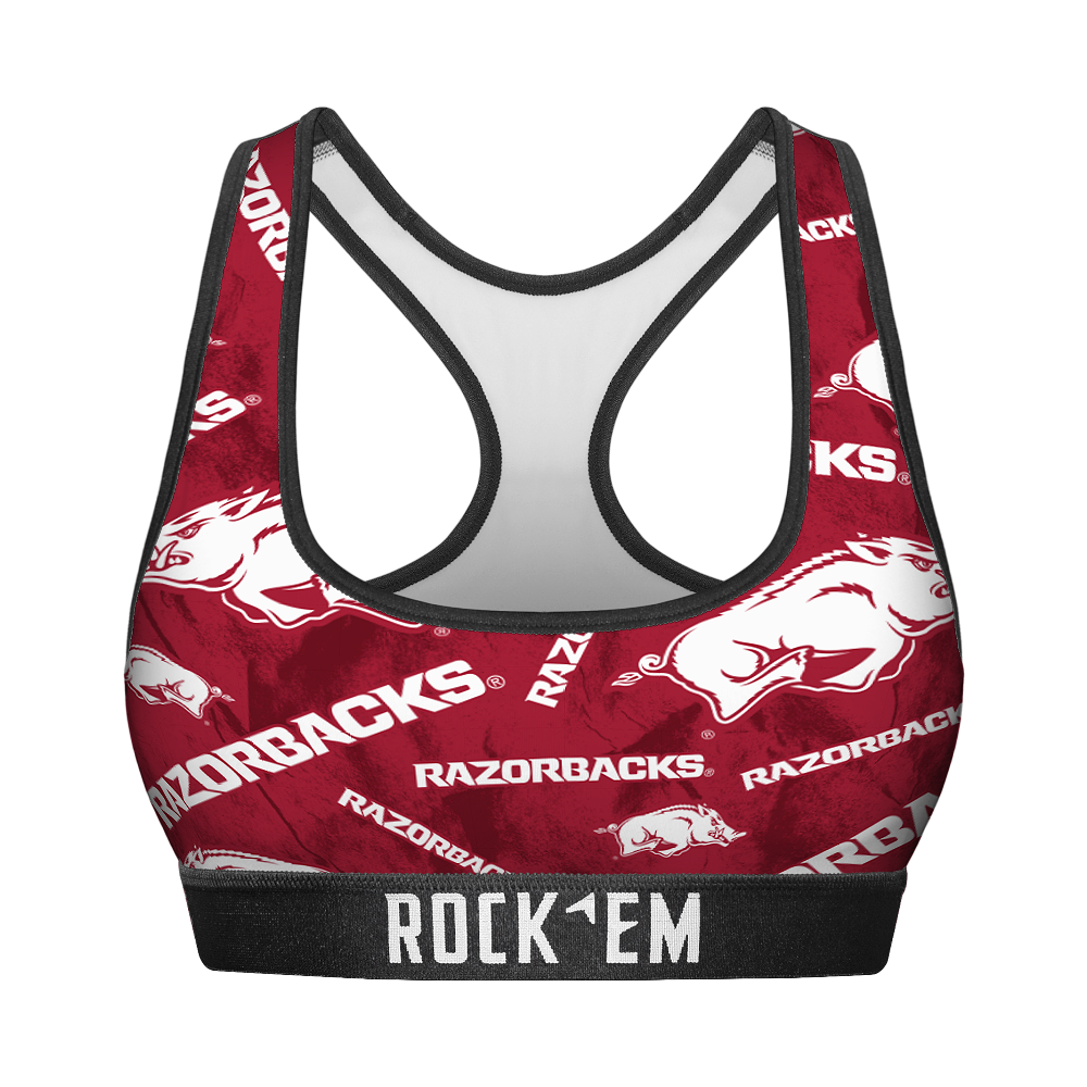 Arkansas Razorbacks - Women's Sports Bra - Logo All-Over - Rock 'Em Socks