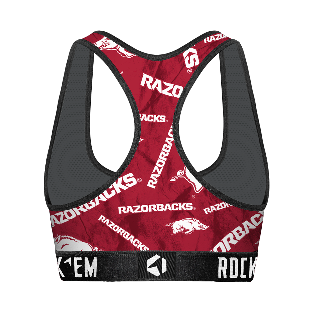 Arkansas Razorbacks - Women's Sports Bra - Logo All-Over - Rock 'Em Socks