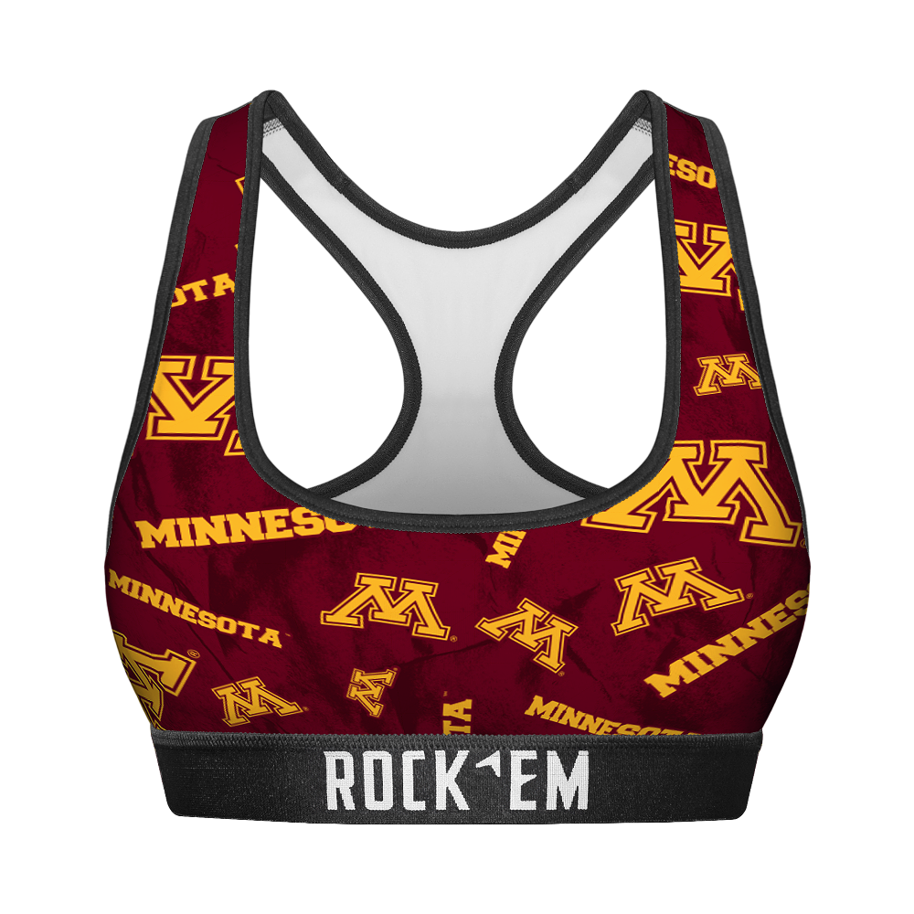 Minnesota Golden Gophers - Women's Sports Bra - Logo All-Over - Rock ...