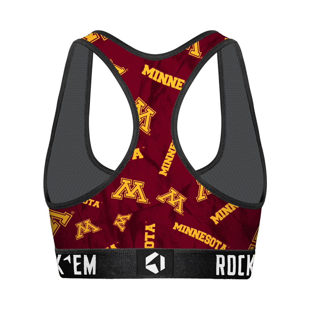 Minnesota Golden Gophers - Women's Sports Bra - Logo All-Over - Rock ...