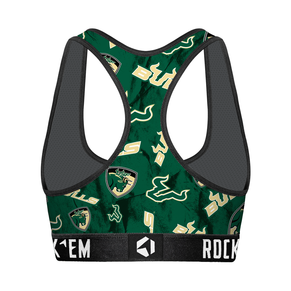 USF Bulls - Women's Sports Bra - Logo All-Over - Rock 'Em Socks