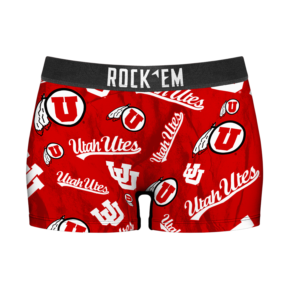 Utah Utes - Women's Boy Shorts - Logo All-Over - Rock 'Em Socks