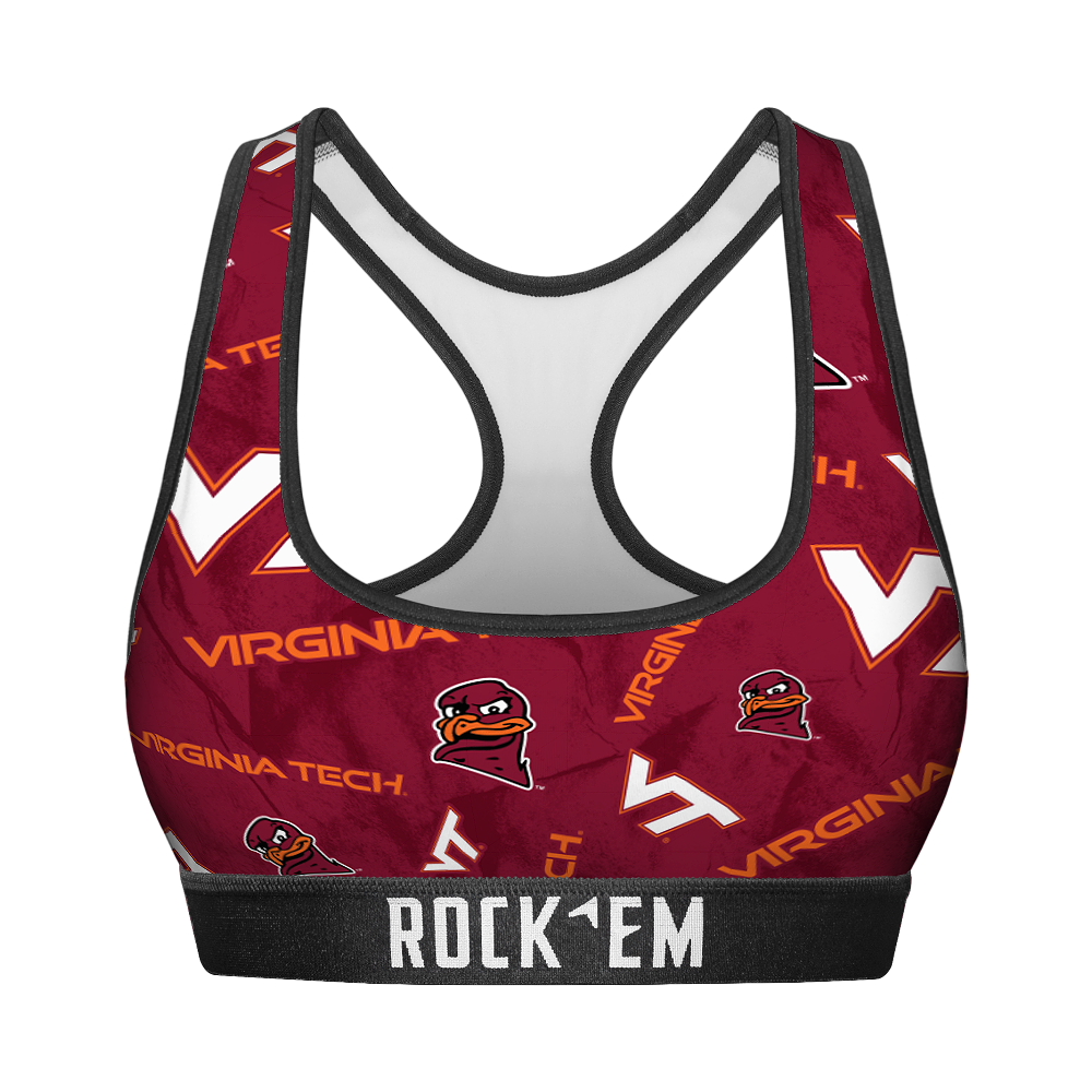 Virginia Tech Hokies - Women's Sports Bra - Logo All-Over - Rock 'Em Socks