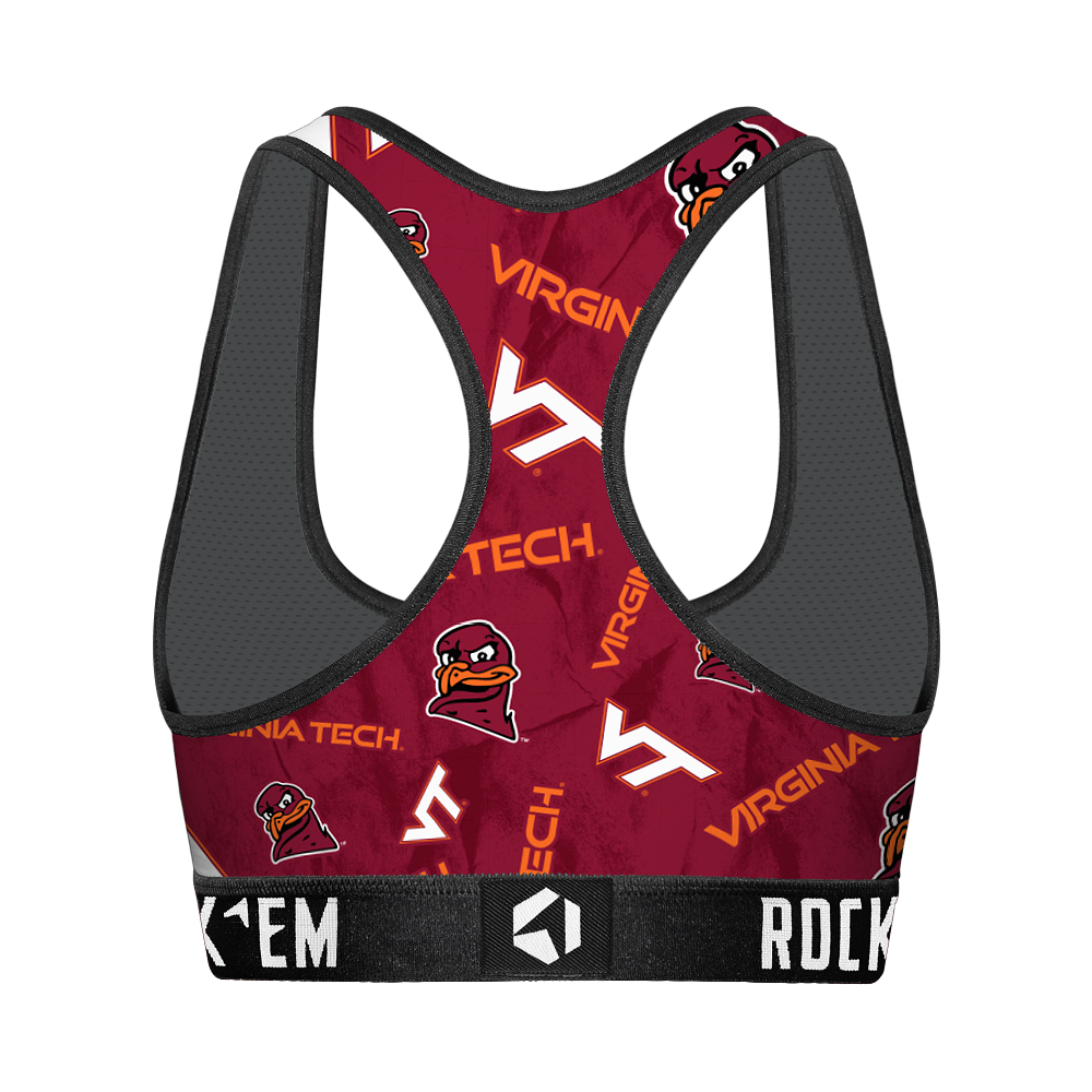 Virginia Tech Hokies - Women's Sports Bra - Logo All-Over - Rock 'Em Socks