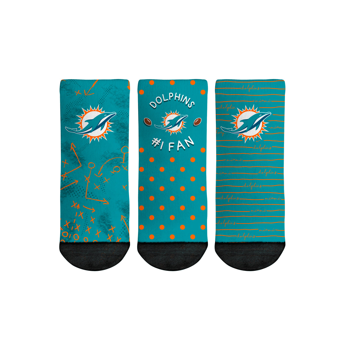 Miami Dolphins Socks - Toddler 3-Pack - NFL Socks - Rock 'Em Socks