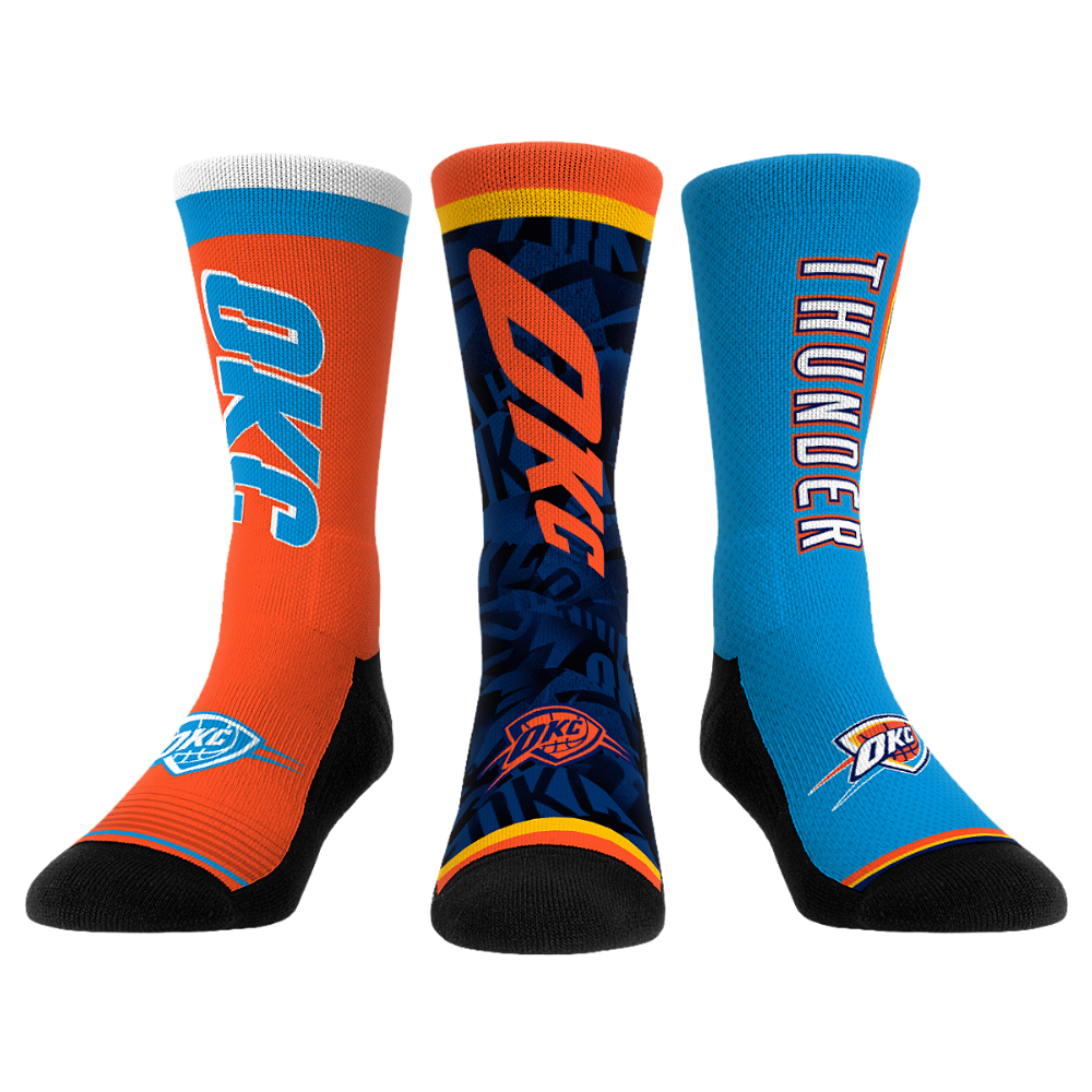 Oklahoma City Thunder Socks - 3-Pack - NBA Socks - Rock 'Em Socks