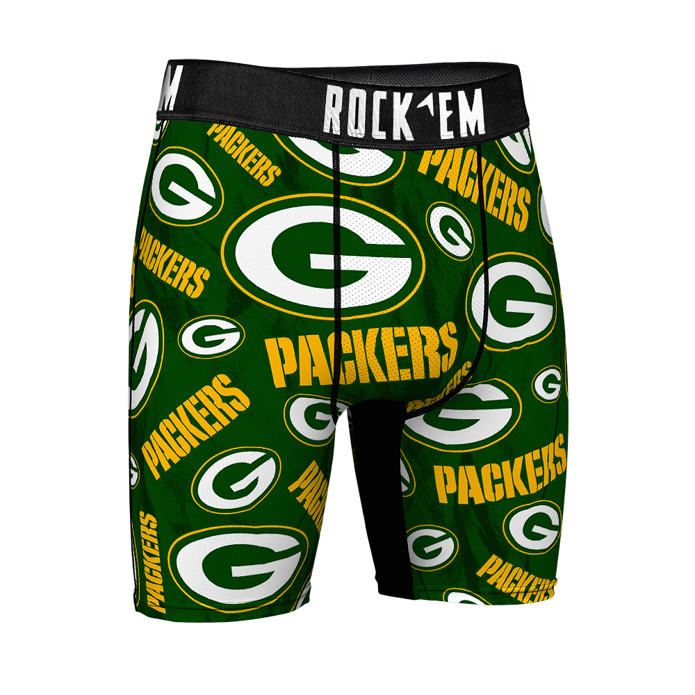 Green Bay Packers - Rock 'Em Boxer Briefs - Logo All-Over - Rock 'Em Socks