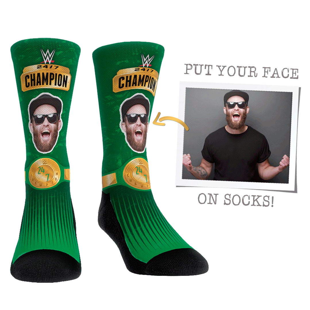 Custom WWE 24/7 Champion - Main Event Socks - Put Any Face On Socks ...