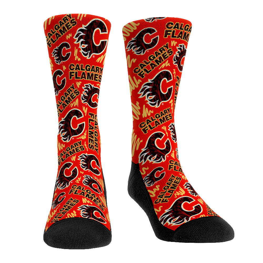 Calgary Flames - Logo Sketch - NHL Socks - Rock 'Em Socks