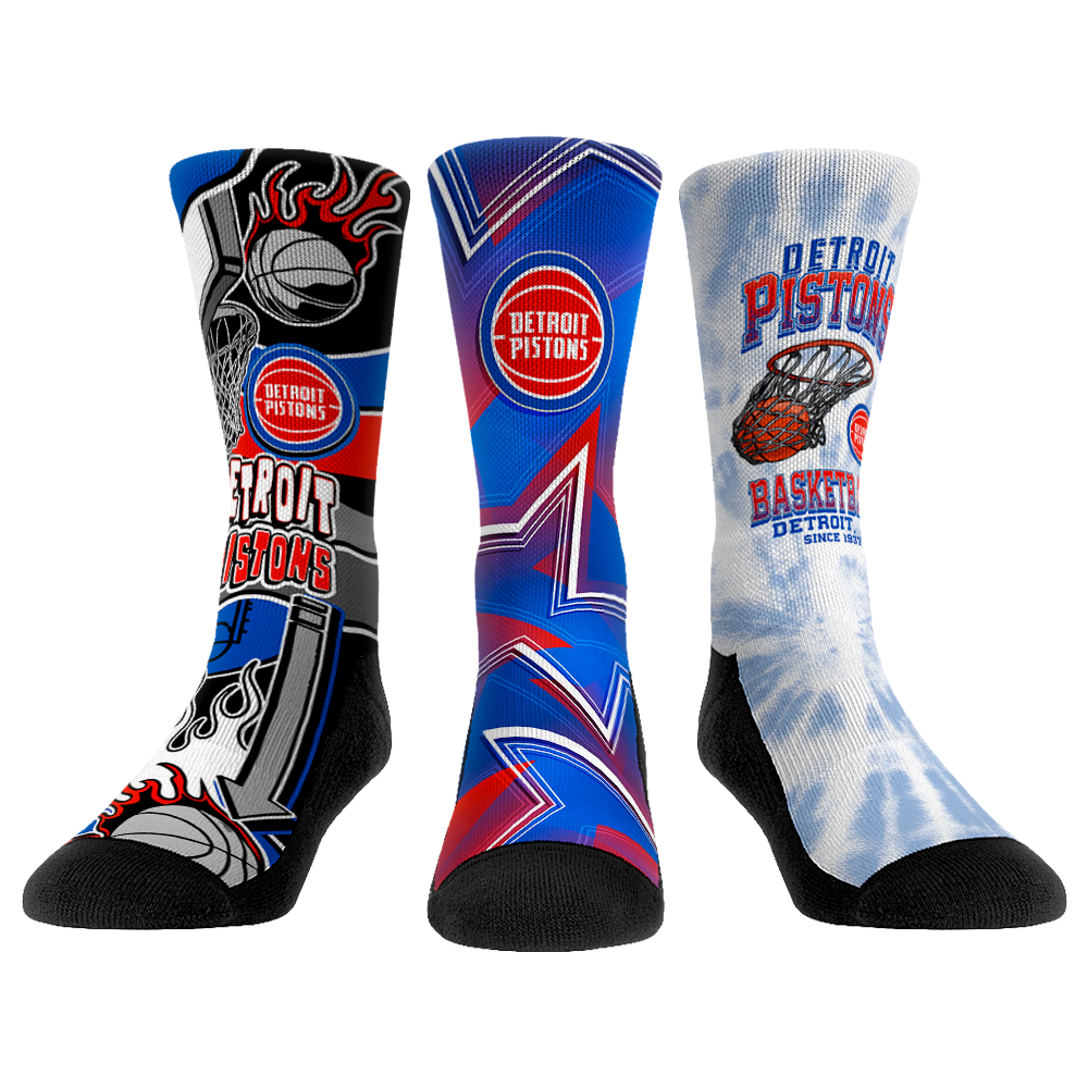 Detroit Pistons Socks - 3-Pack - NBA Socks - Rock 'Em Socks