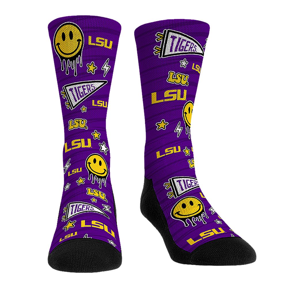 LSU Tigers Socks - Smiley Stickers - Rock 'Em Socks