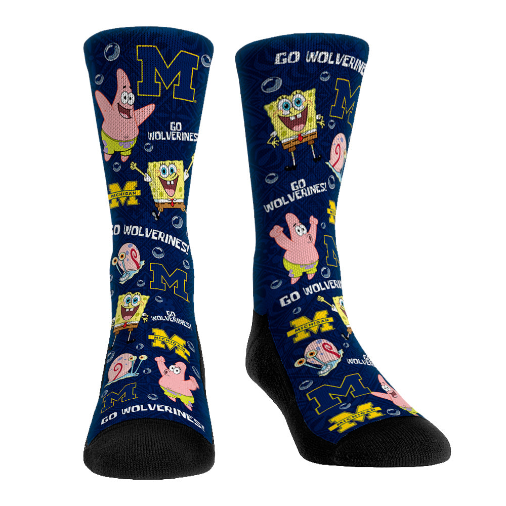 Michigan Wolverines - SpongeBob Characters All-Over - Rock 'Em Socks