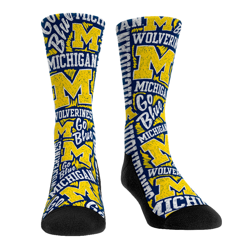 Michigan Wolverines Socks - Rock 'Em Socks - Logo Sketch