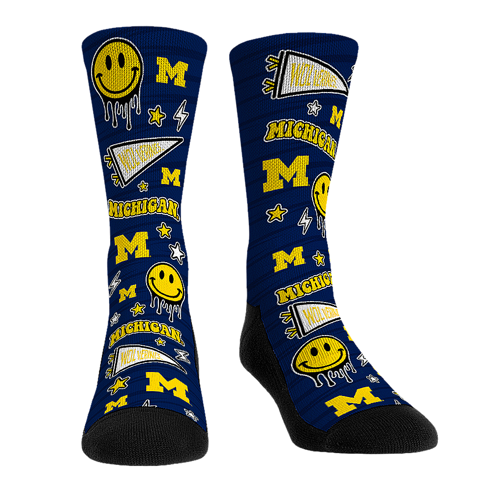 Michigan Wolverines Socks - Smiley Stickers - Rock 'Em Socks