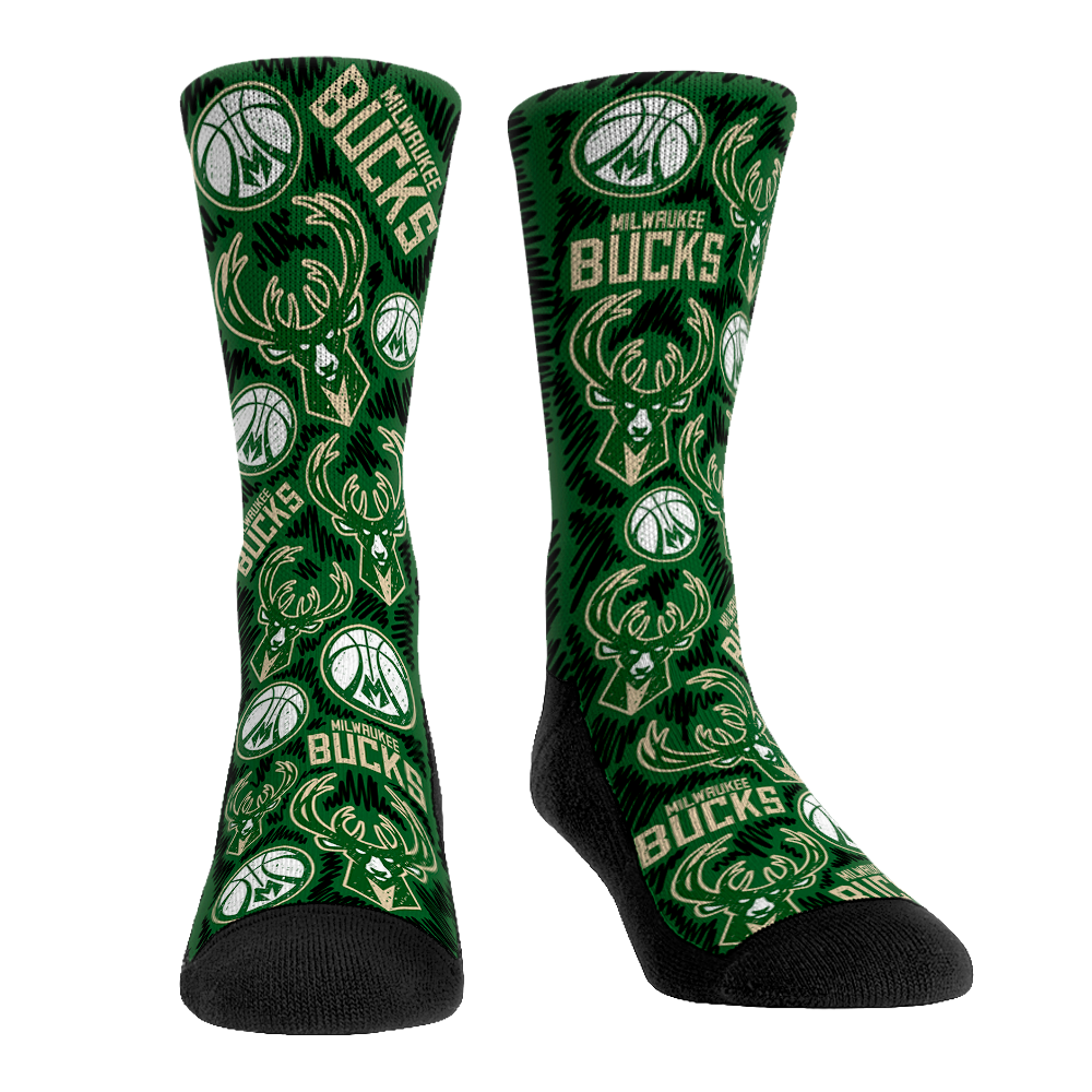 Milwaukee Bucks Socks - Logo Sketch Socks - NBA Socks - Rock 'Em Socks