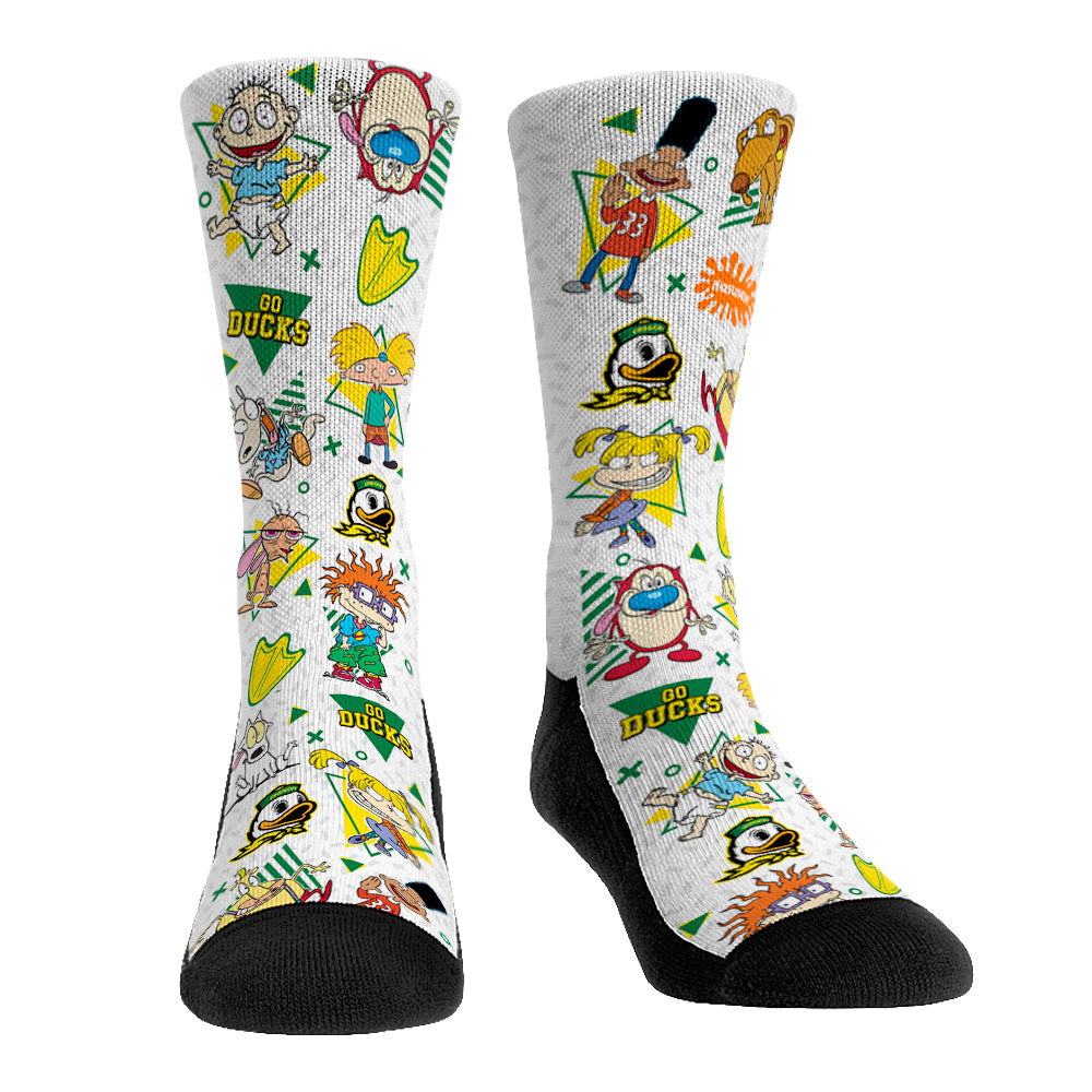 Oregon Ducks Socks - 90's Nickelodeon Characters All-Over - Rock 'Em Socks