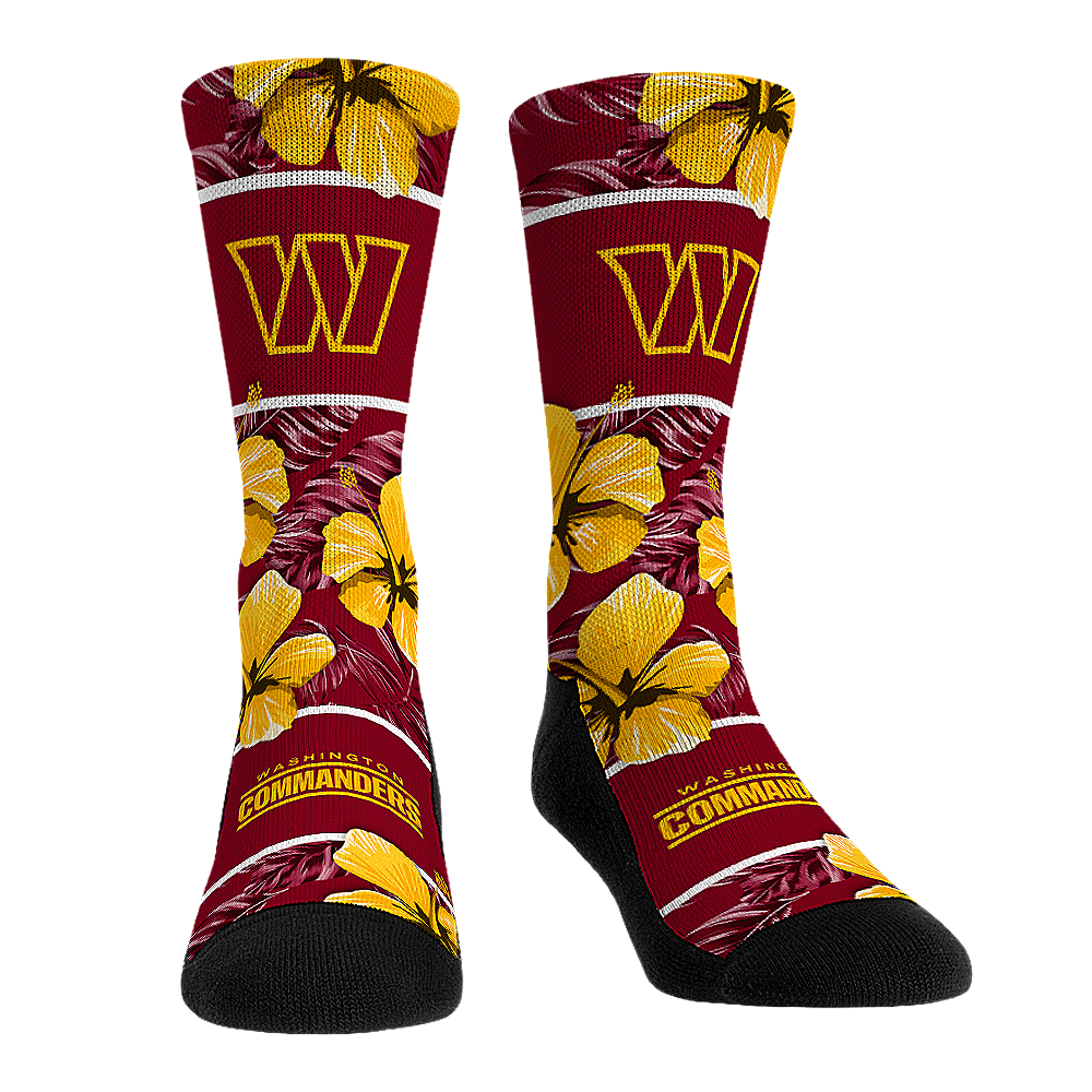 Washington Commanders Socks - Hawaiian Floral Socks - NFL Socks - Rock ...