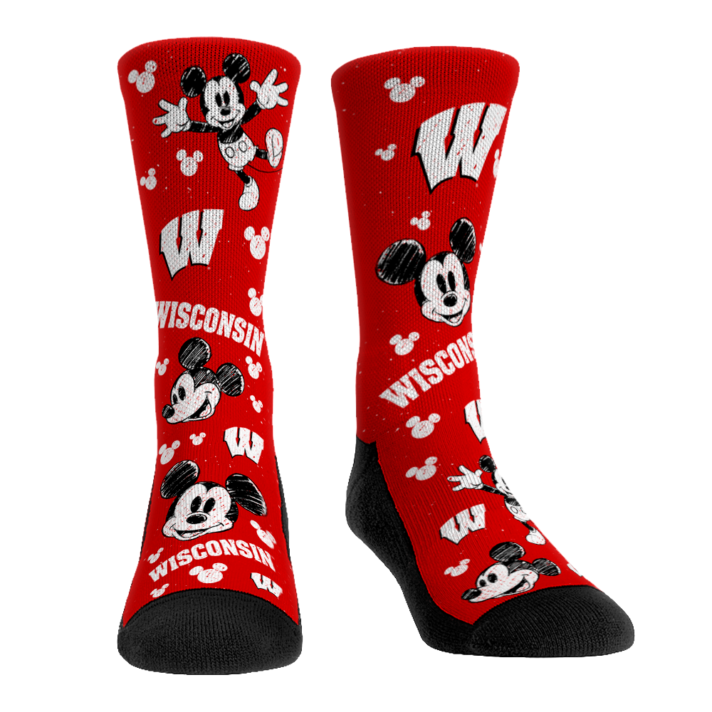 Wisconsin Badgers x Disney Socks - Mickey Sketch - Rock 'Em Socks