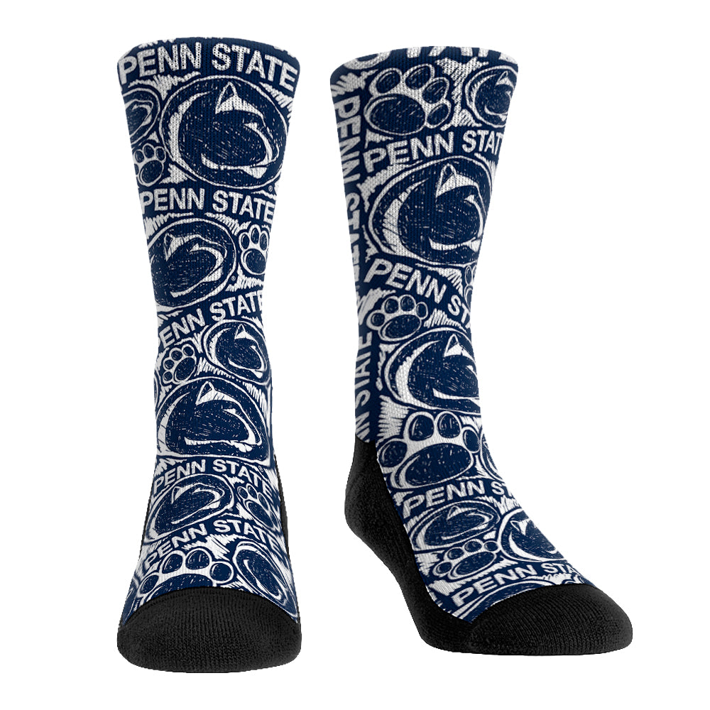 Penn State Nittany Lions Socks - Rock 'Em Socks - Logo Sketch Navy